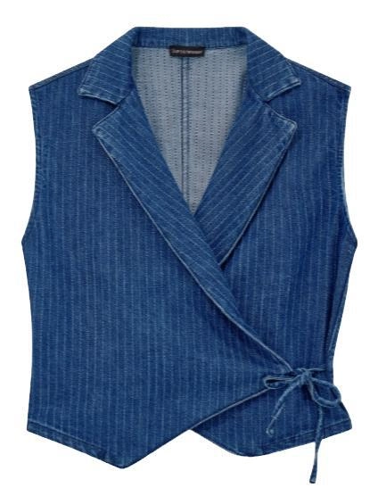 Emporio Armani Pinstriped Denim Wrap Waistcoat - Blue