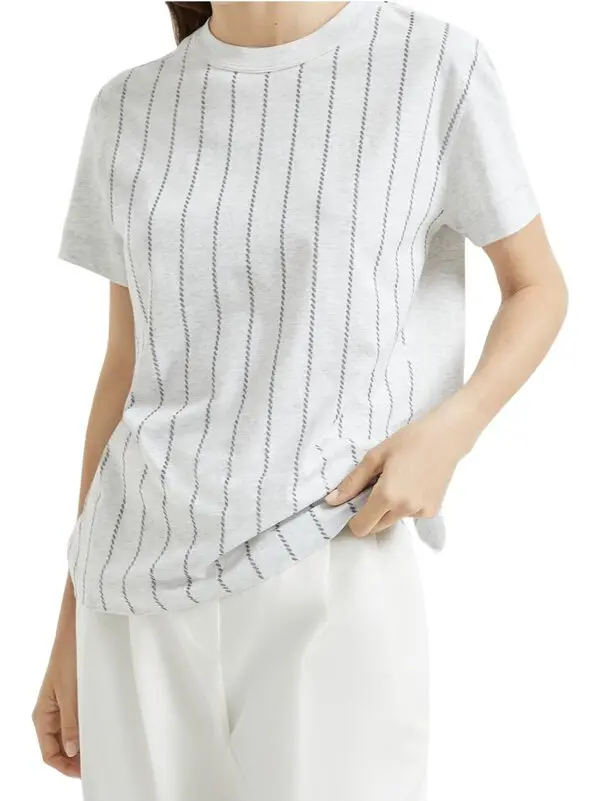 Brunello Cucinelli Chalk Stripe Embroidered T-shirt - White