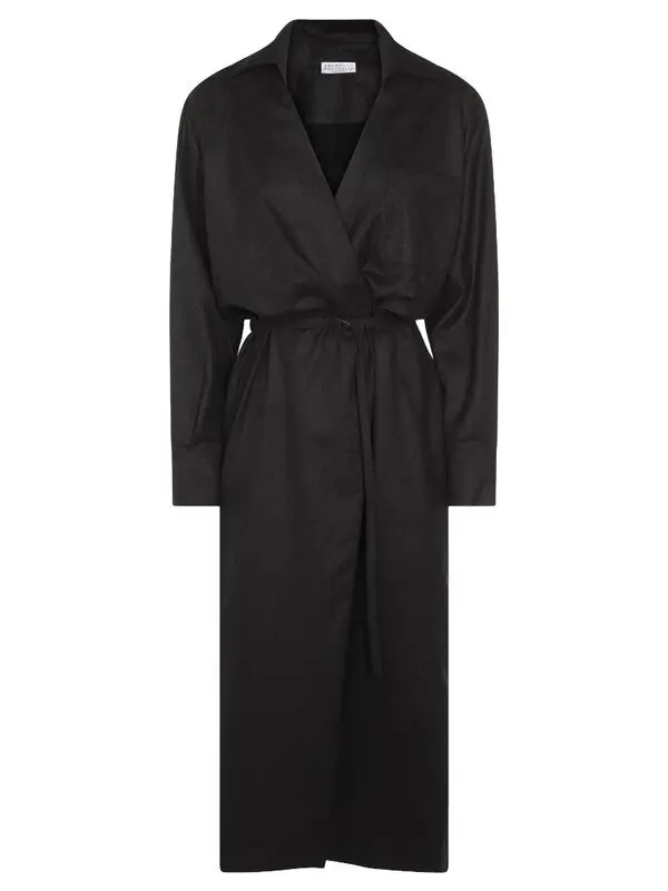 Brunello Cucinelli Long-sleeved Wrap Midi Dress - Black