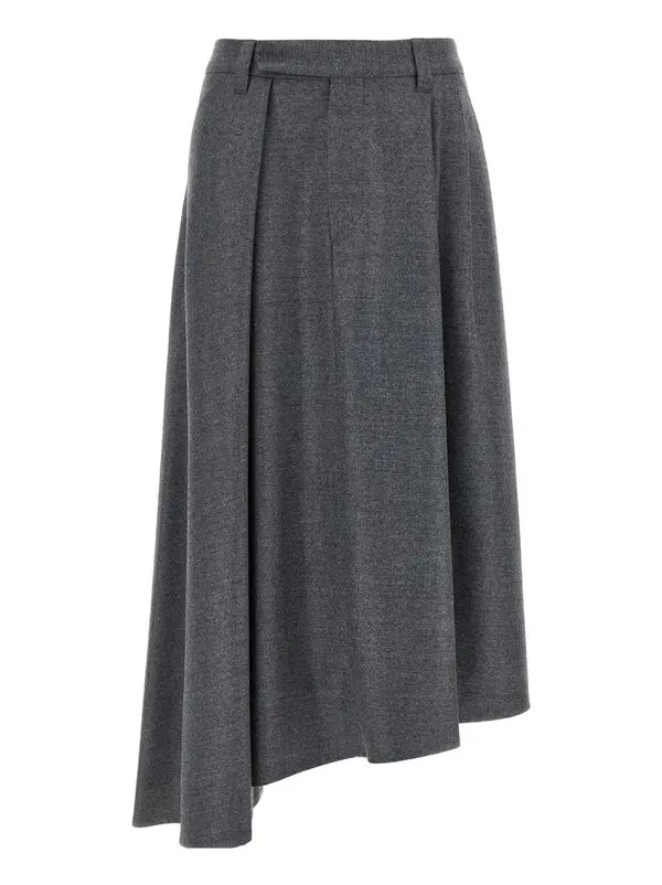 Brunello Cucinelli Asymmetrical Hem Midi Skirt - Black