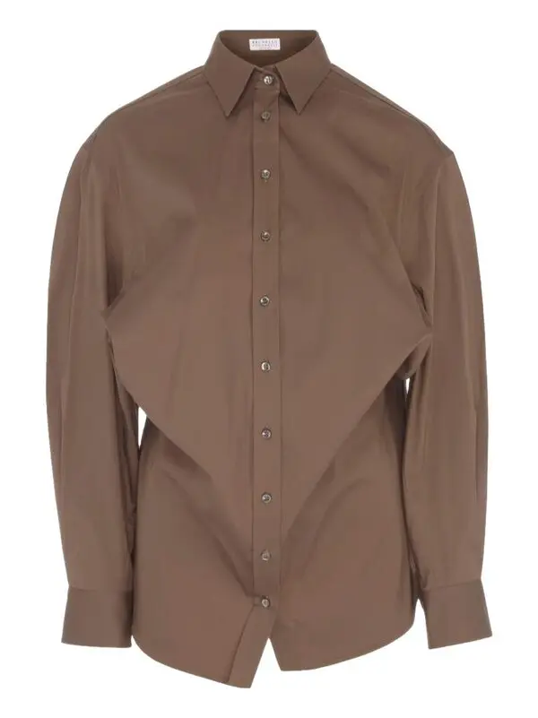 Brunello Cucinelli Long Sleeve Shirt With Peak Collar - Brown
