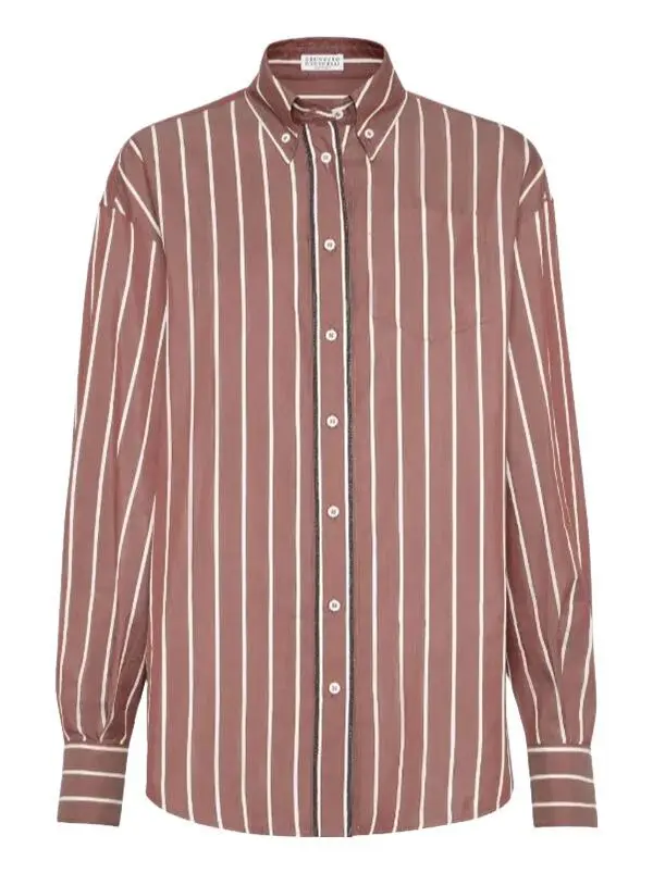Brunello Cucinelli Striped Poplin Shirt - Amaranth