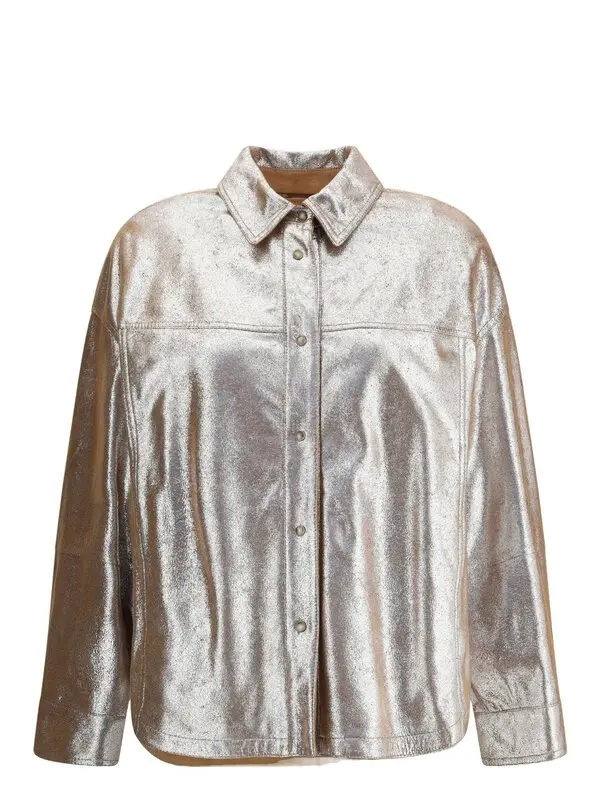 Brunello Cucinelli Long-sleeve Leather Shirt With Monili Decoration - Gray
