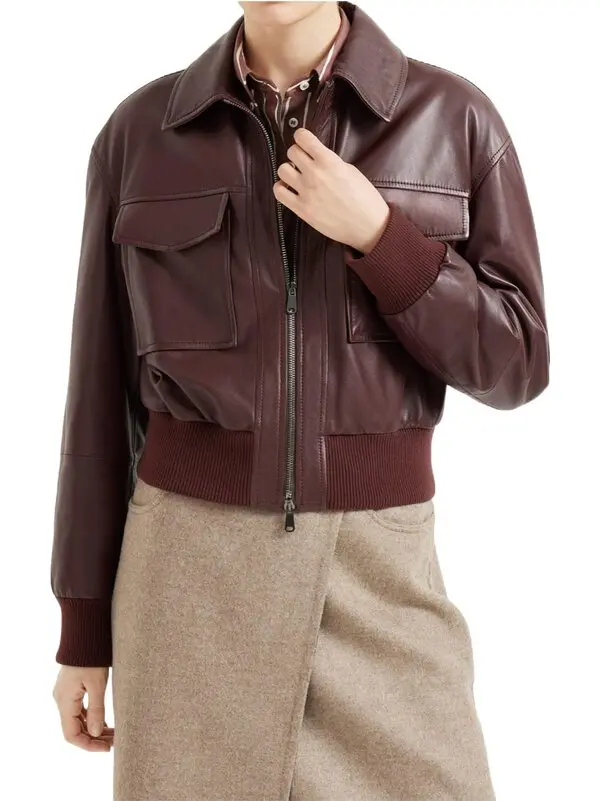 Brunello Cucinelli Monili Detail Bomber Jacket - Red