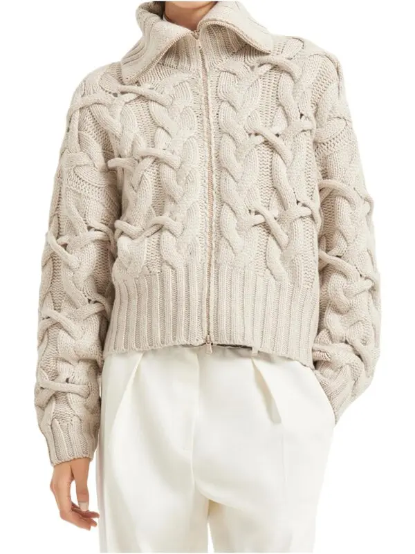 Brunello Cucinelli High Neck Zip-up Cardigan - Beige