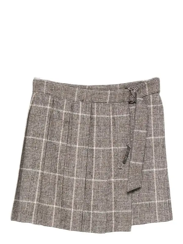 Brunello Cucinelli Checked Pleated Mini Skirt - Gray