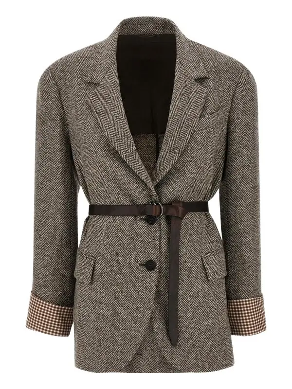 Brunello Cucinelli Peak Lapel Belted Blazer - Black