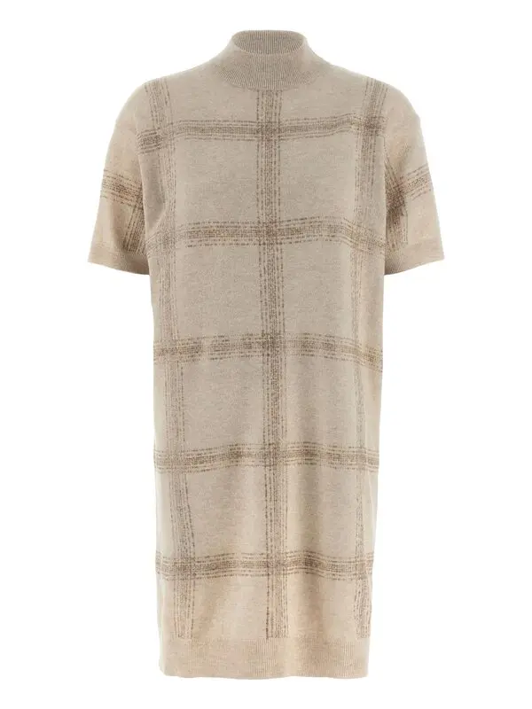 Brunello Cucinelli High Neck Knitted Mini Dress With Geometric Sequins - No