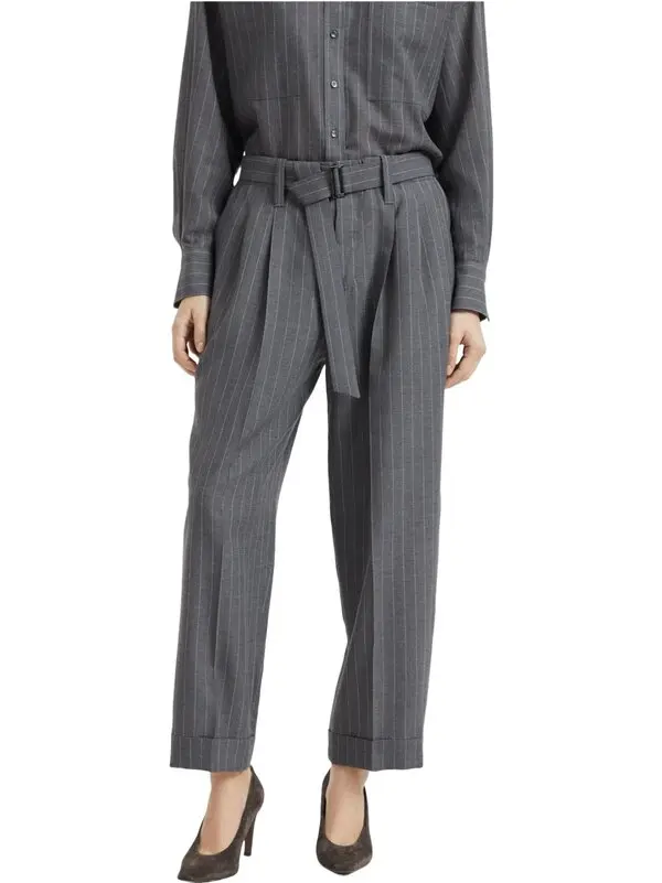 Brunello Cucinelli Pinstriped Cropped Trousers - Gray