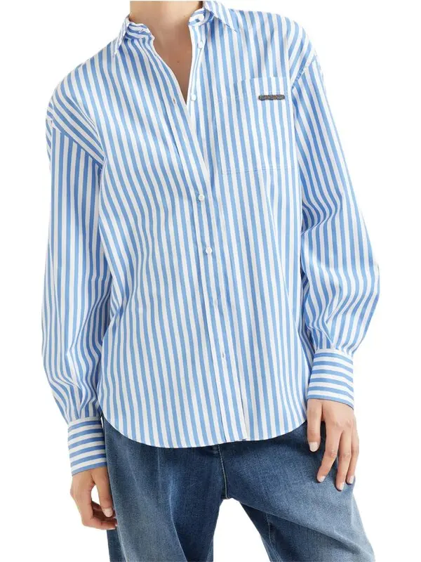 Brunello Cucinelli Striped Long Sleeve Shirt With Lapel Collar - Blue