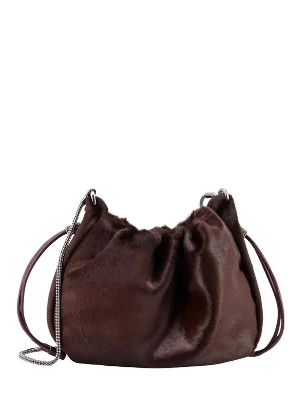 Brunello Cucinelli Monili Detail Drawstring Shoulder Bag - Black