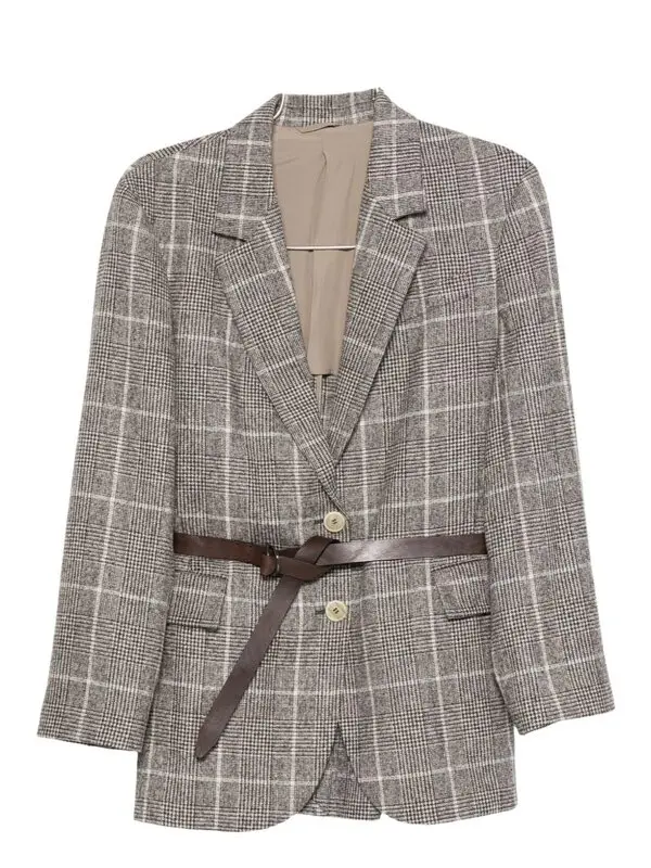 Brunello Cucinelli Checked Belted Blazer - Gray