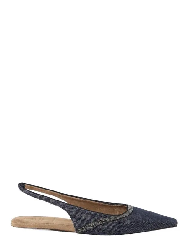 Brunello Cucinelli Square Toe Leather Ballerina Flats - Black