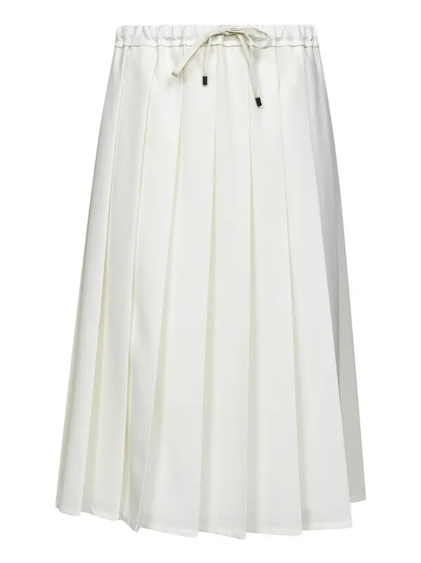 Brunello Cucinelli Pleated Drawstring Midi Skirt - White
