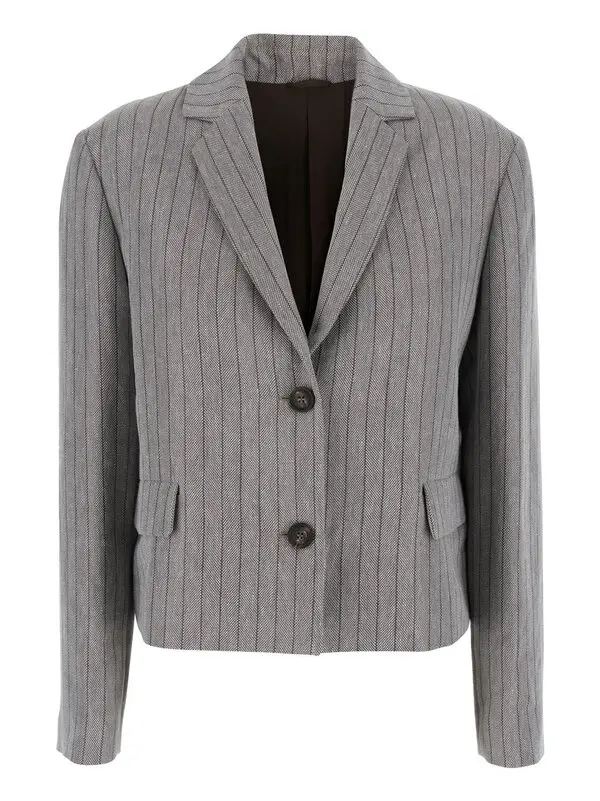 Brunello Cucinelli Single-breasted Pinstriped Blazer - Gray