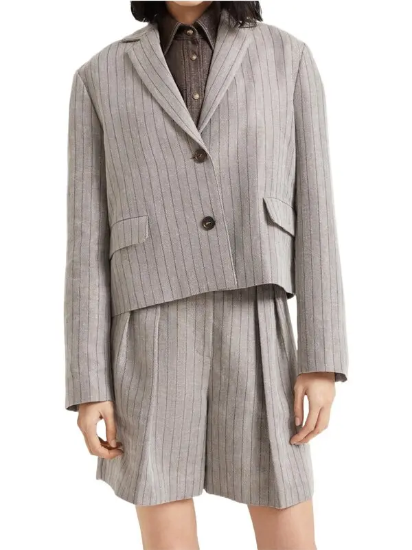 Brunello Cucinelli Single-breasted Pinstriped Blazer - Grey