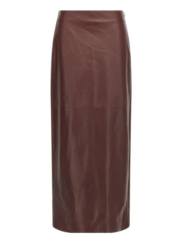 Brunello Cucinelli Slit Detailed Leather Midi Skirt - Red