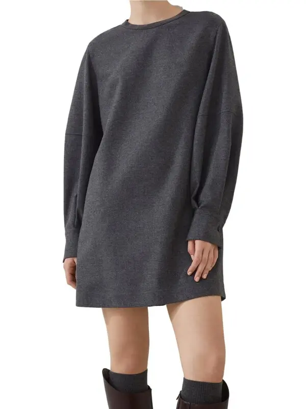 Brunello Cucinelli Long Sleeve Crewneck Dress With Balloon Sleeves - Black