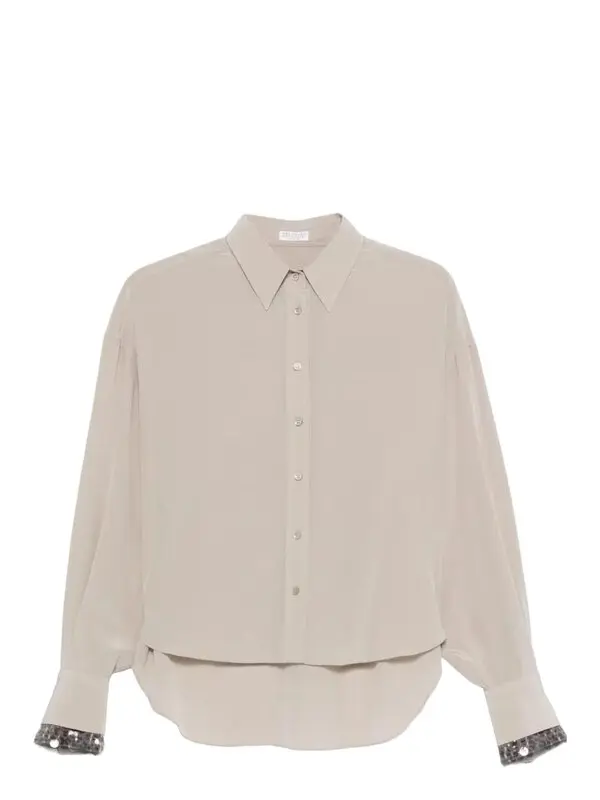 Brunello Cucinelli Sequin Embellished Silk Shirt - Beige