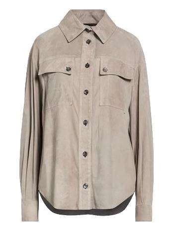 MOORER Suede Shirt With Classic Collar - Grey