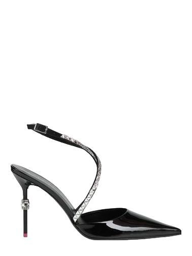 Pinko Patent Leather Stiletto Heel Pumps With Crystal Embellishments - Black
