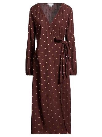 NEVER FULLY DRESSED Polka Dot Pleated Midi Wrap Dress - Brown