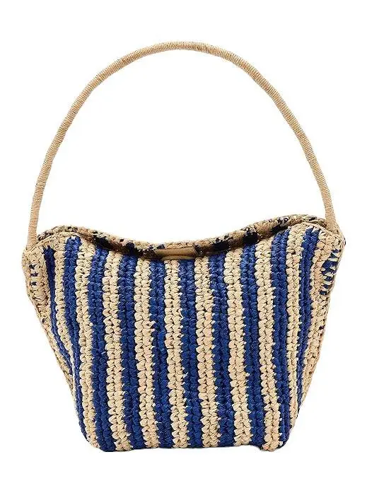 Madewell Handwoven Raffia Shoulder Bag With Striped Pattern - Blue