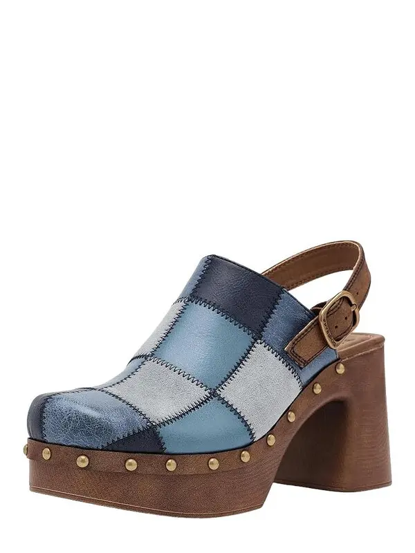 FRYE AND CO. Wylie Patchwork Clogs High Heel - Blue