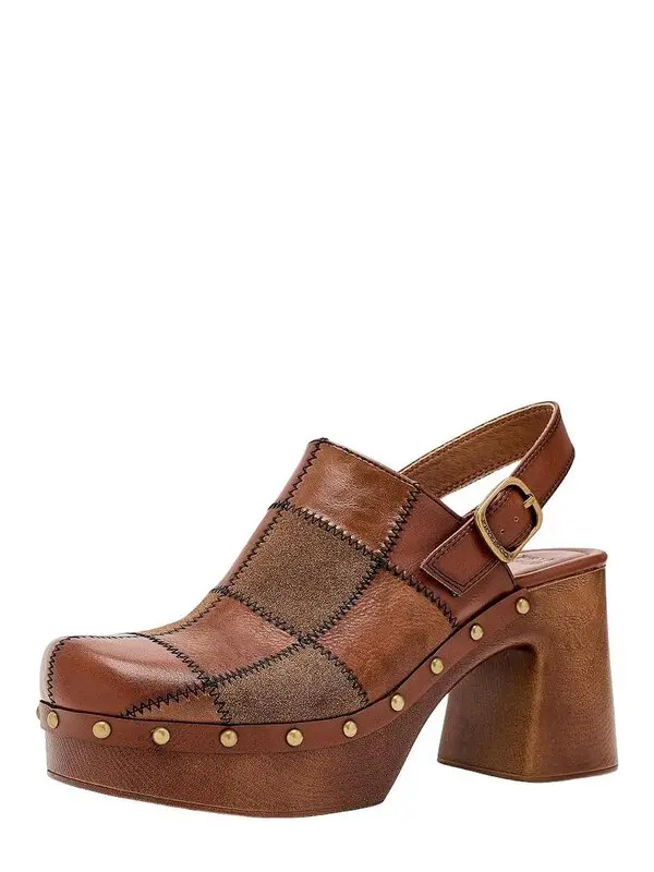 FRYE AND CO. Wylie Patchwork Clogs High Heel - Brown