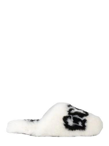 Gcds Textile Slippers With Plush Fabric And Logo - White