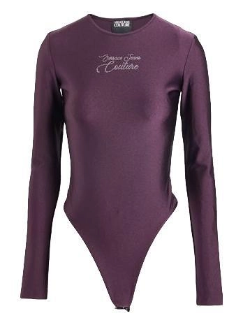 Versace Polyamide And Elastane Bodysuit With Crystal Embellishments - Plum