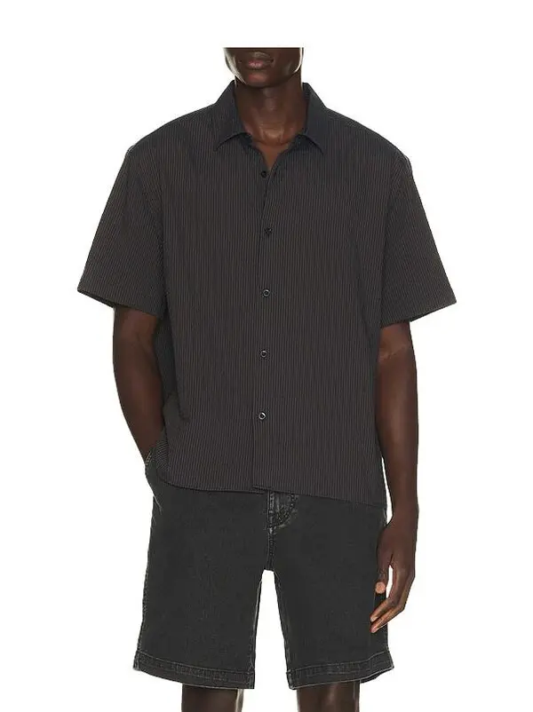 PERCIVAL Rowan Seersucker Boxy Shirt In Blue - Navy
