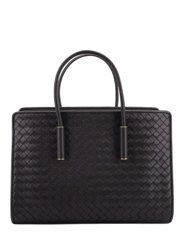Bottega Veneta Barbara Intrecciato Leather Handbag - Black
