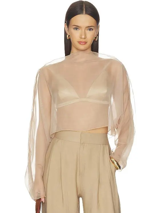 NONCHALANT LABEL Ezra Cropped Sheer Mesh Top - Sand