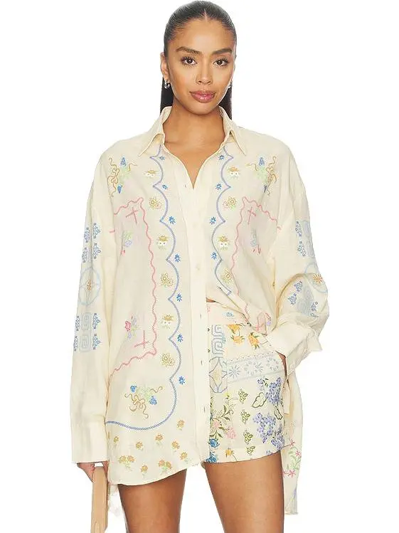 Agua Bendita Anastasia Embroidered Linen Blend Shirt - Multicolor