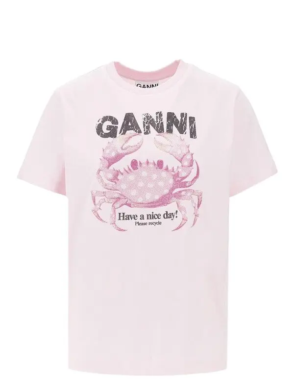 GANNI Crab" Print Organic Cotton Jersey T-shirt - Pink