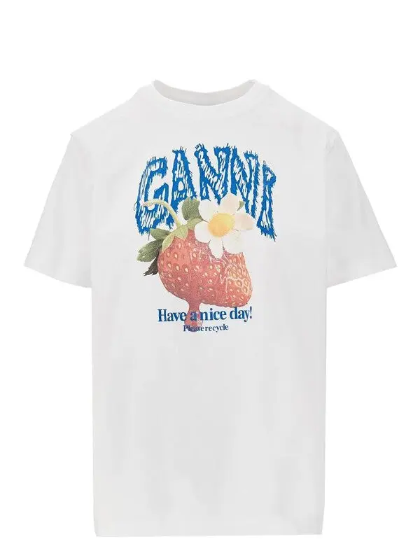 GANNI Strawberry Print Organic Cotton T-shirt - White