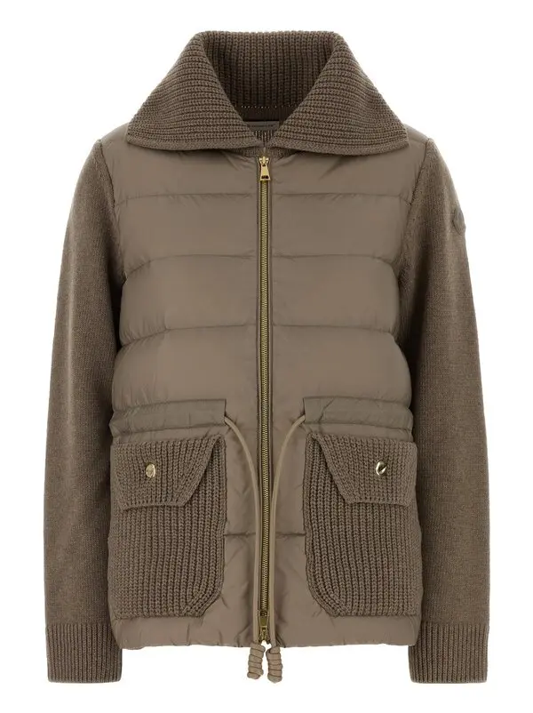 Moncler Wool Blend Cardigan With Quilted Insert - Grey