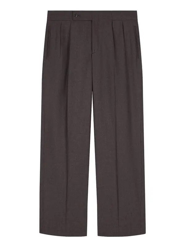 Giorgio Armani Oversized Double Pleat Virgin Wool Flannel Trousers - Brown