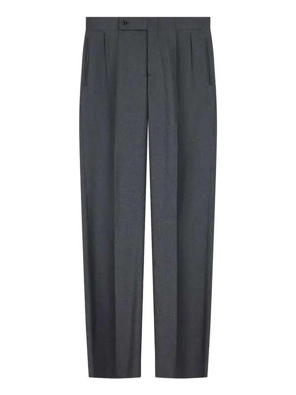 Giorgio Armani Oversized Double Pleat Virgin Wool Flannel Trousers - Grey