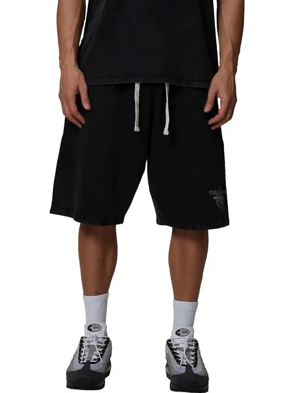 GOOD FOR NOTHING Oversized Eagle Print Cotton Shorts - Black