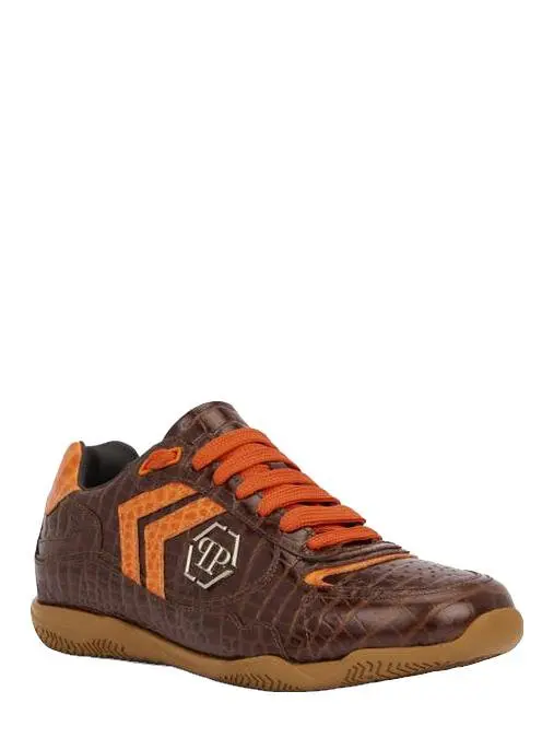 Philipp Plein Low-top Sneakers With Croc Effect - Brown