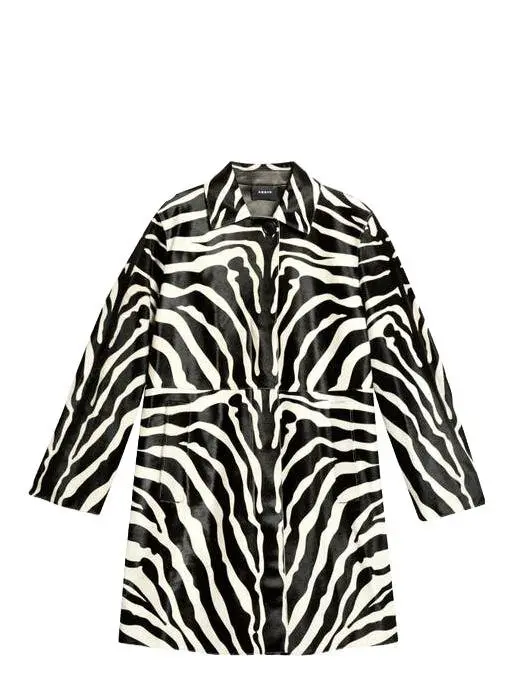 Akris Zebra Print Genuine Calf Hair Coat - Ecru-black