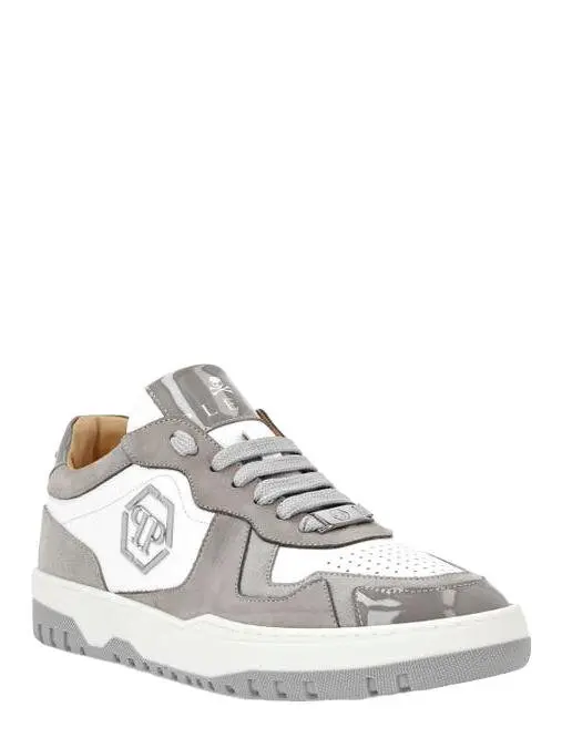Philipp Plein Mix Leather Lo-top Sneakers - White/grey