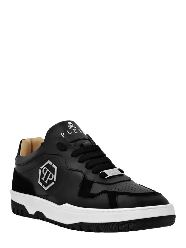 Philipp Plein Mix Leather Lo-top Sneakers - Black