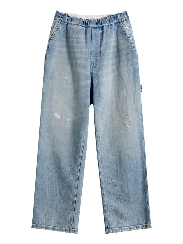 MAISON MARGIELA Wide Leg Jeans With Frayed Waistband And Distressed Details - Blue