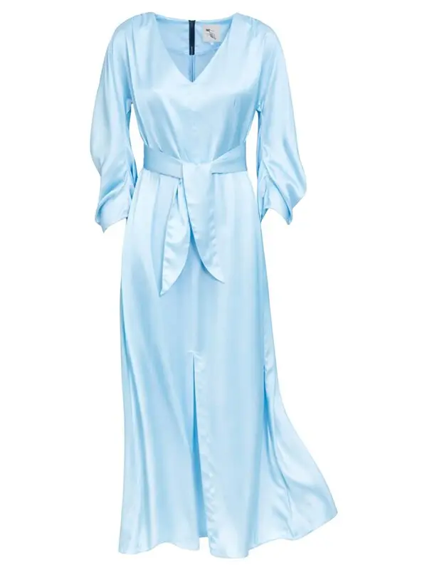 JULIA ALLERT Light Satin Ankle-length Dress With Belt - Blue