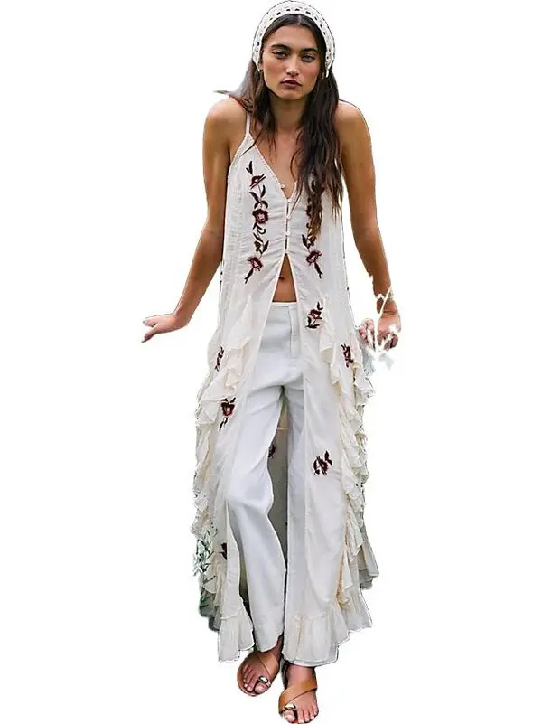 Free People Rosa Embroidered Maxi Top - Ivory Combo