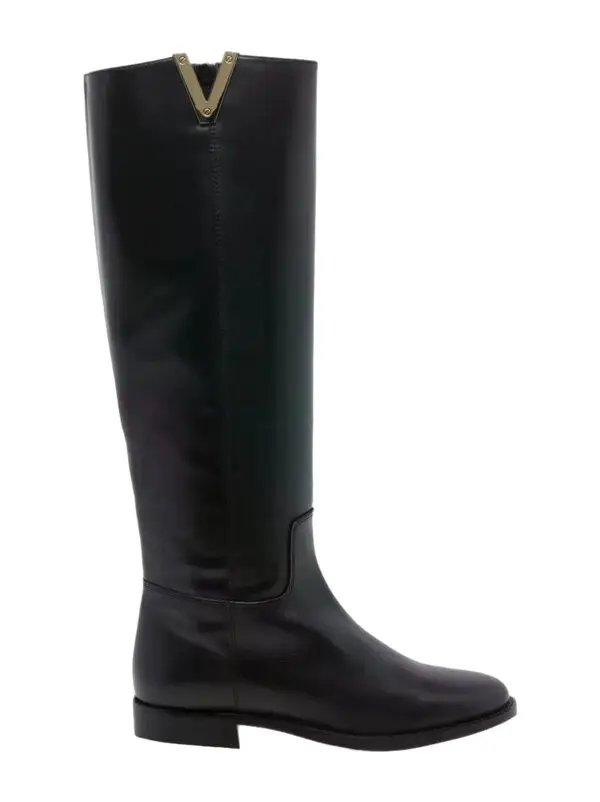 VIA ROMA 15 V-logo Leather Knee-high Boots - Black