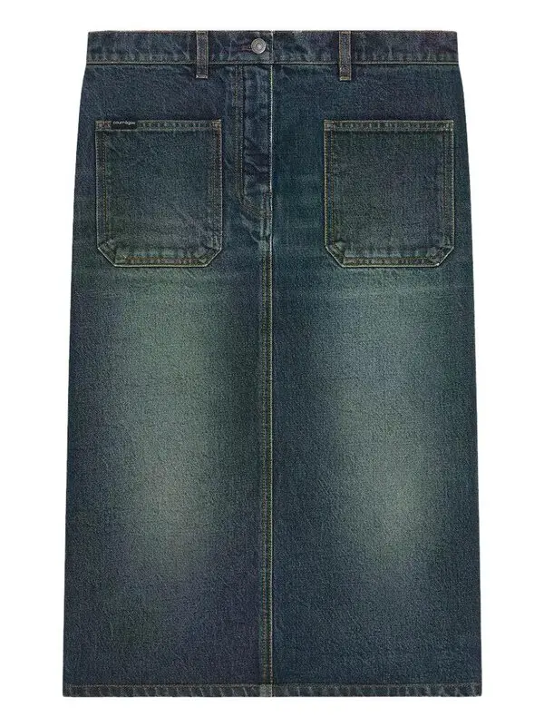 COURREGES Patch-pocket Denim Midi Skirt - Blue